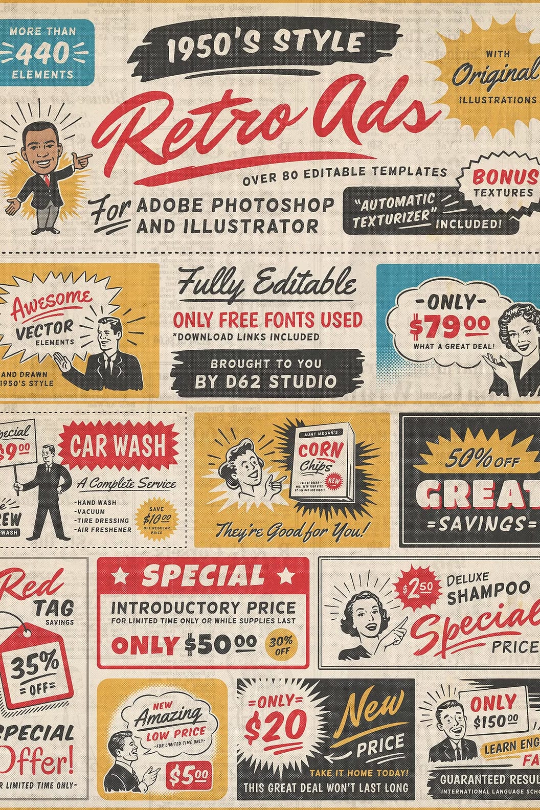 1950s Retro Style Ad Templates - Grafiked - Design Inspirations